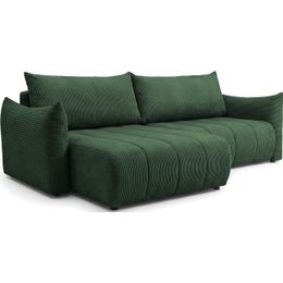 ECKSOFA Liv mit Schlaffunktion & Bettkasten in Cordstoff Dunkelgr&uuml;n, Universell 260/154/86 cm