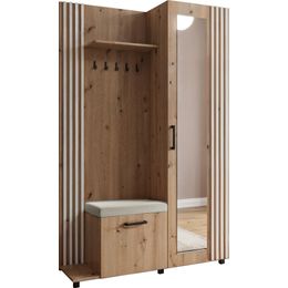 GARDEROBE Linaro mit Spiegel, Sitzbank in Lamellen-Optik 137/207/42 cm, Links