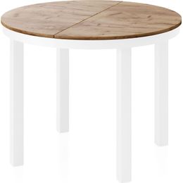 ESSTISCH Rowan Wei&szlig; runder ausziehbarer, Craft Eiche 100-176/100/76 cm