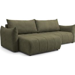 ECKSOFA Liv mit Schlaffunktion & Bettkasten in Cordstoff Olivgr&uuml;n, Universell 260/154/86 cm