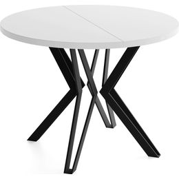 ESSTISCH Revena runder ausziehbarer, Wei&szlig; 100-180/100/76 cm