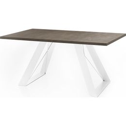 ESSTISCH Colter Wei&szlig; rechteckig ausziehbar, Dunkelgrauer Chicago Beton 140-240/80/76 cm