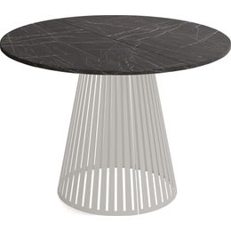 ESSTISCH Naro rund ausziehbar mit Lamellen-Metallgestell in Grau-Beige, Marmor Schwarz 100-180/100/76 cm