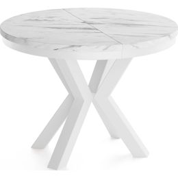 ESSTISCH Clara Wei&szlig; runder ausziehbarer, Marmor Wei&szlig; 100-180/100/76 cm