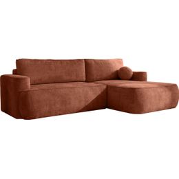 ECKSOFA Marion mit Schlaffunktion & Bettkasten in Chenille Terakotta, Orange, Rechts 267/154/83 cm