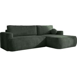ECKSOFA Marion mit Schlaffunktion & Bettkasten in Chenille Dunkelgr&uuml;n, Rechts 267/154/83 cm
