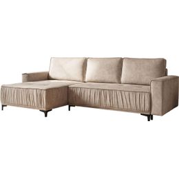 ECKSOFA Velora mit Schlaffunktion & Stauraum, Universell Rechts/Links, Beige Samt 270/92/150 cm
