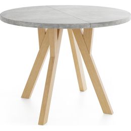 ESSTISCH Avero runder ausziehbarer, Beton grau 100-140/100/77 cm