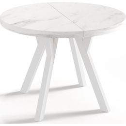 ESSTISCH Twixy runder ausziehbarer, Marmor Wei&szlig; 100-150/100/76 cm