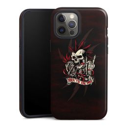 DeinDesign iPhone 12 Pro Max Handy Panzer Handyh&uuml;lle robuste Outdoor H&uuml;lle Schutzh&uuml;lle gl&auml;nzend Totenkopf Music Rock Tough Case