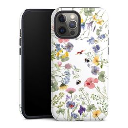 DeinDesign iPhone 12 Pro Max Handy Panzer Handyh&uuml;lle robuste Outdoor H&uuml;lle Schutzh&uuml;lle gl&auml;nzend Flowers Bee Muster Tough Case
