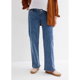 bonprix Umstandsjeans aus Bio-Baumwolle Loose Fit, blau, Gr.40, Angesagte wide Leg Jeans mit 5-Pocket-Style, 98% Baumwolle