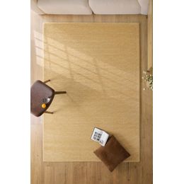Teppich Wecon Home "Castello ONE", sand beige, B:140cm H:7mm L:200cm, Schurwolle, Teppiche, Teppich, Schurwolle, Kurzflor mit Hoch-Tief-Effekt, Wohnzimmer, Streifenmuster