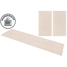 Bettumrandung Theko "Gabbeh Uni, Handweb Teppich, meliert, reine Wolle" Gr. 14, beige (natur), H:14mm, Obermaterial: 100% Wolle, Bettumrandungen, Bettvorleger, Uni-Farben, handgewebt, L&auml;ufer-Set, Schlafzimmer