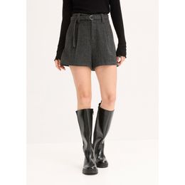 bonprix Bundfalten-Shorts, grau, Gr.46, Bundfalten-Shorts mit G&uuml;rtel, 60% Polyester