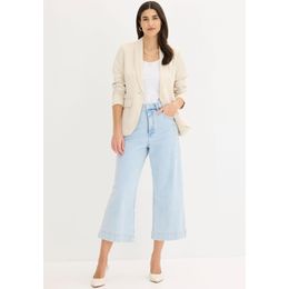 Jackenblazer bonprix, Damen, Gr. 46, beige (hellsand), Obermaterial: 95% Polyester, 5% Elasthan. Futter: 100% Polyester, schmal, Blazer, eleganter Look, schmale Passform, aus Polyester und Elasthan