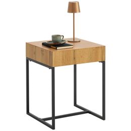 Xora Beistelltisch, Schwarz, Eiche, Metall, Holzwerkstoff, quadratisch, Kufe, Flachrohr, 40x50x40 cm, Bsci, Wohnzimmer, Wohnzimmertische, Beistelltische, Beistelltische Metall