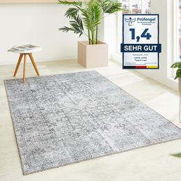 Teppich LUXOR living "Lago", grau (grau, anthrazit), B:80cm H:6mm L:150cm, Polyester, Teppiche, Teppich, faltbarer Teppich, modernes Design, waschbar, In- und Outdoor geeignet
