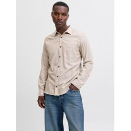 Jack & Jones Langarmhemd JACK & JONES "JJECLASSIC MELANGE SHIRT L/S NOOS", Herren, Gr. S, N-Gr, oatmeal, Web, Obermaterial: 100% Baumwolle, comfort fit, Hemden