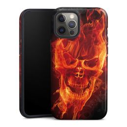 DeinDesign iPhone 12 Pro Max Handy Panzer Handyh&uuml;lle robuste Outdoor H&uuml;lle Schutzh&uuml;lle gl&auml;nzend Fire Skull Totenkopf Tough Case