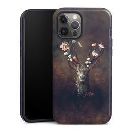 DeinDesign iPhone 12 Pro Max Handy Panzer Handyh&uuml;lle robuste Outdoor H&uuml;lle Schutzh&uuml;lle gl&auml;nzend Reindeer Flowers Rehe Tough Case