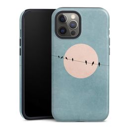 DeinDesign iPhone 12 Pro Max Handy Panzer Handyh&uuml;lle robuste Outdoor H&uuml;lle Schutzh&uuml;lle gl&auml;nzend Bird Turquoise Moon Tough Case