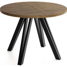 ESSTISCH Ravero runder ausziehbarer, Eiche Braun Rustikal 100-180/100/77 cm