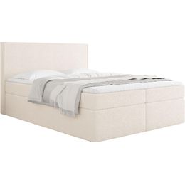 BOXBETT Terra mit Bettkasten, Boucle Beige 120/200 cm &ndash; 7-Zonen Taschenfederkern-Matratze & Komfortschaum-Topper