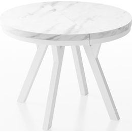 ESSTISCH Lume Wei&szlig; runder ausziehbarer, Marmor Wei&szlig; 100-200/100/76 cm