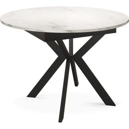 ESSTISCH Lily runder ausziehbarer, Marmor Wei&szlig; 100-140/100/76 cm