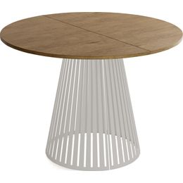 ESSTISCH Naro rund ausziehbar mit Lamellen-Metallgestell in Grau-Beige, Braun 100-180/100/76 cm