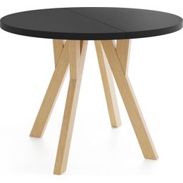 ESSTISCH Avero runder ausziehbarer, Schwarz 100-200/100/77 cm