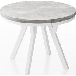 ESSTISCH Lume Wei&szlig; runder ausziehbarer, Grauer Beton 90-170/90/76 cm