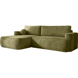 ECKSOFA Marion mit Schlaffunktion & Bettkasten in Chenille Gr&uuml;n, Links 267/154/83 cm