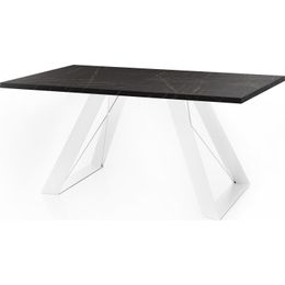 ESSTISCH Colter Wei&szlig; rechteckig ausziehbar, Marmor Schwarz 160-260/90/76 cm