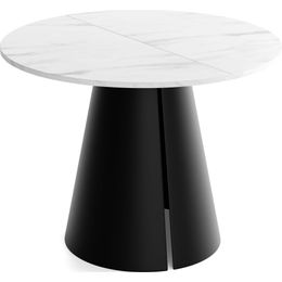 ESSTISCH Lamio runder ausziehbarer, Marmor Wei&szlig; 100-180/100/76 cm