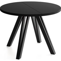 ESSTISCH Ravero runder ausziehbarer, Schwarz 100-140/100/77 cm
