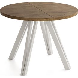 ESSTISCH Ravero runder ausziehbarer, Eiche Braun Rustikal 100-140/100/77 cm