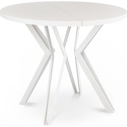 ESSTISCH Austin runder ausziehbarer, Wei&szlig; 120-200/100/76 cm