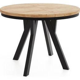 ESSTISCH Strato Black runder ausziehbarer, Eiche Craft braun 90-190/90/77 cm