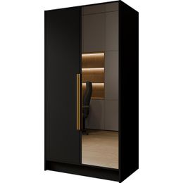 KLEIDERSCHRANK Mono Lux mit Speigel, Dreht&uuml;ren mit Goldene Metallgriffe, Schwarz 102/200/51 cm