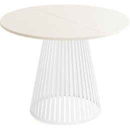ESSTISCH Naro rund ausziehbar mit Wei&szlig;em Lamellen-Metallgestell, Beige Cashmere 120-200/120/76 cm