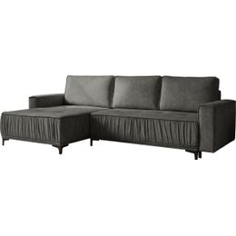 ECKSOFA Velora mit Schlaffunktion & Stauraum, Universell Rechts/Links, Grau Samt 270/92/150 cm