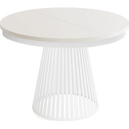 ESSTISCH Naro rund ausziehbar mit Wei&szlig;em Lamellen-Metallgestell, Beige Cashmere 120-200/120/76 cm