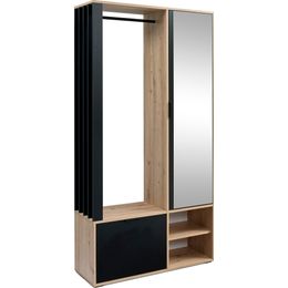 GARDEROBEN-SET Lena mit Spiegel, Sitzbank & Kleiderstange &ndash; 100/189/33 cm &ndash; Artisan Eiche/ Schwarz
