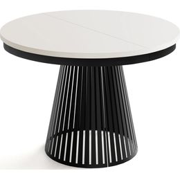 ESSTISCH Naro rund ausziehbar mit Schwarzem Lamellen-Metallgestell, Beige Cashmere 120-200/120/76 cm