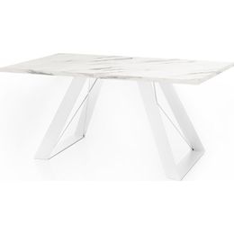 ESSTISCH Colter Wei&szlig; rechteckig ausziehbar, Marmor Wei&szlig; 140-240/80/76 cm