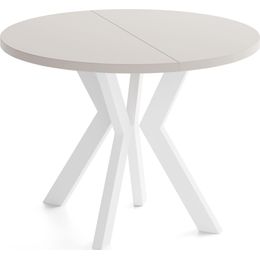 ESSTISCH Savio Wei&szlig; rund ausziehbar verl&auml;ngerbar, Kaschmir 90-190/90/77 cm