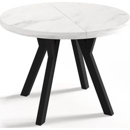ESSTISCH Twixy runder ausziehbarer, Marmor Wei&szlig; 90-170/90/76 cm