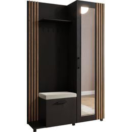 GARDEROBE Linaro mit Spiegel, Sitzbank in Lamellen-Optik 137/207/42 cm, Links